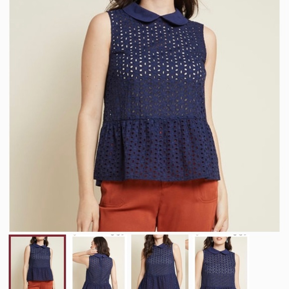 Modcloth | Tops | Modcloth Navy Anything Pose Peplum Peter Pan Collar ...